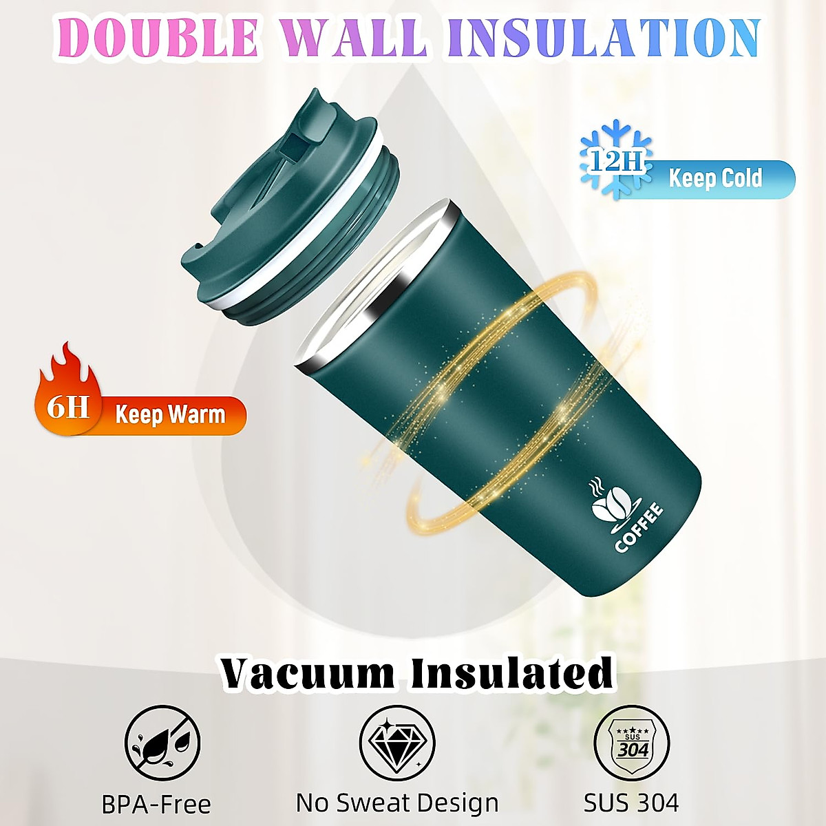 17oz Insulated Travel Coffee Mug with Flip Lid – Leakproof Stainless Steel Insulated Coffee Tumblers, Portable Thermos Cup for Hot & Cold Drinks, Perfect for Camping & On-the-Go