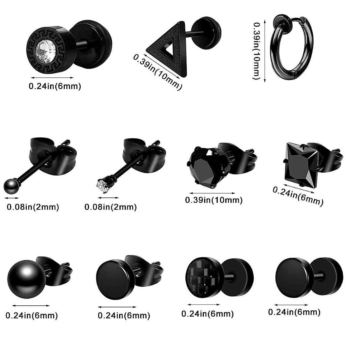 ONESING 17 Pairs Black Earrings for Men Black Stud Earrings Men Earrings Black Hoop Earrings Men Black Earrings for Men Womens Stainless Steel Jewelry Piercings