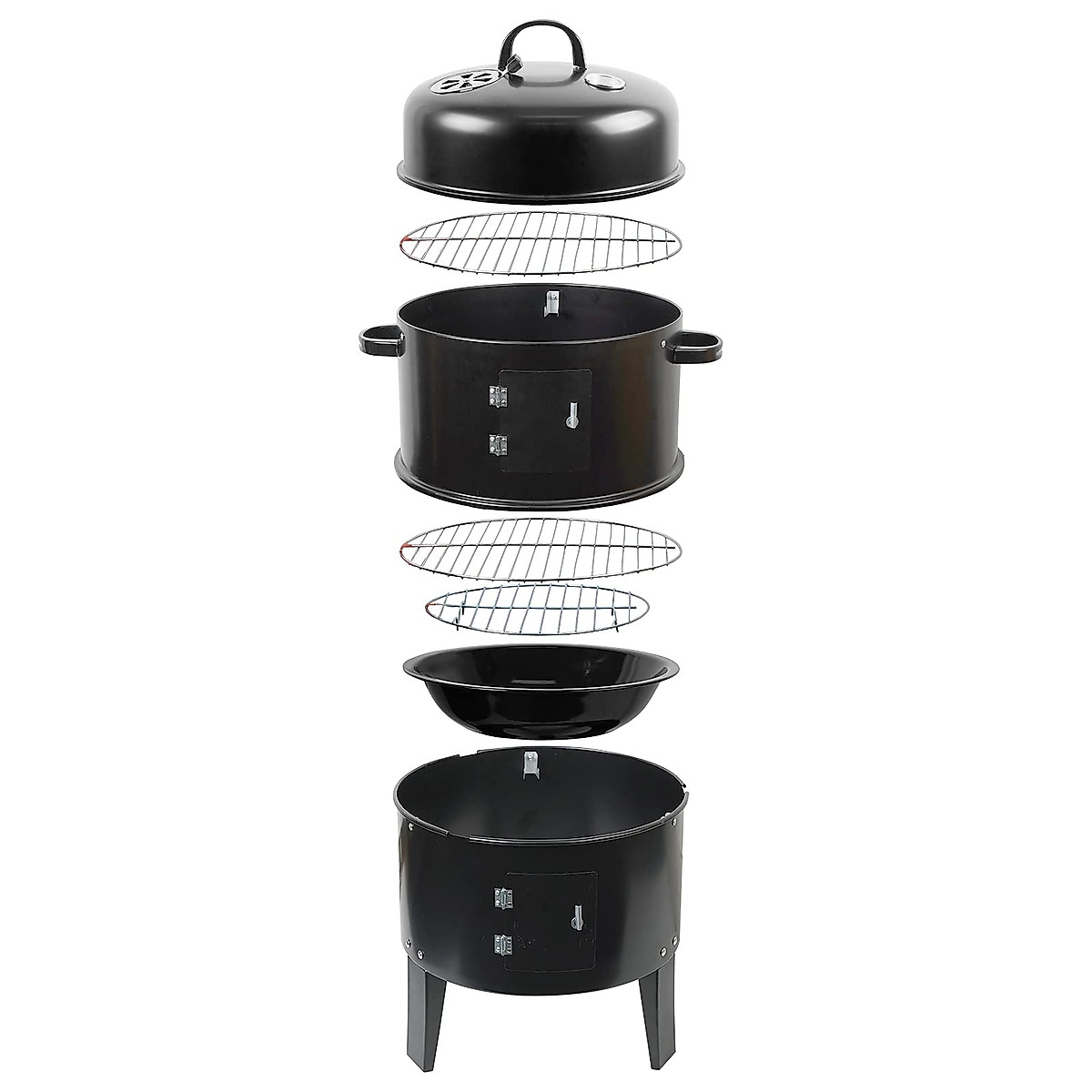 ZXMT 17 Inch Vertical Multi-Layer Steel Charcoal Smoker, Heavy Duty Round Charcoal BBQ Grill for Outdoor Smoking Charcoal Grill with Thermometer Outdoor Home Party
