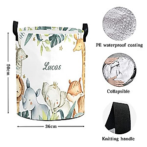 Safari Lion Elephant Fox Personalized Laundry Basket Clothes Hamper Storage Handle Waterproof, Custom Collapsible Capacity for Laundry Room Bathroom Toy Decor