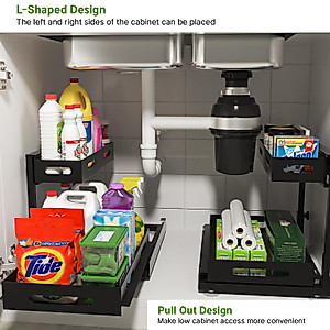 Slow Slog Under Sink Organizers and Storage, 2-Tier Sliding Under Sink Organizer, Under Cabinet Storage, Multi-Purpose Slide Out Sink Shelf, Under the Sink Organizer for Bathroom, Kitchen (Black)