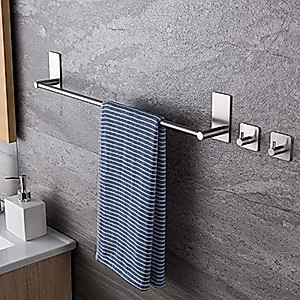 Taozun 16-Inch Towel Bar - Self Adhesive Bathroom Towel Holder with 2 Packs Towel Hooks, Stainless Steel Bathroom Hardware Accessory Kit, No Drilling