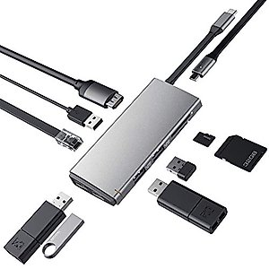 XUNMAIFHB Portable Docking Station,Type c hub 10-in-1 Docking Station HDMI+RJ45 Converter PD Charging, Gigabit Network, USB3.0 Transmission, HDMI4K HD, Card Reading Function Fast Transmission