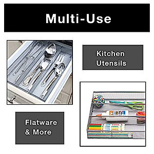 Smart Design 3 Compartment Drawer Organizer - Steel Metal Mesh Tray - Makeup Tray, Vanity, Utensils, Silverware Storage Bin - Kitchen - Silver