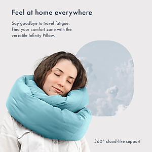 Huzi Infinity Pillow - Travel Neck Pillow - Versatile Soft 360 Support Scarf - Machine Washable - Home Travel Flight Road Trips (Airy Blue)