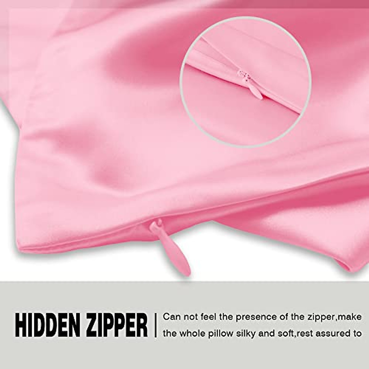 Natural Mulberry Silk Pillowcase for Hair and Skin Standard Size 20"X 26" Case with Hidden Zipper Soft Breathable Smooth Cooling Silk Pillow Covers for Sleeping(Pink,1Pcs)