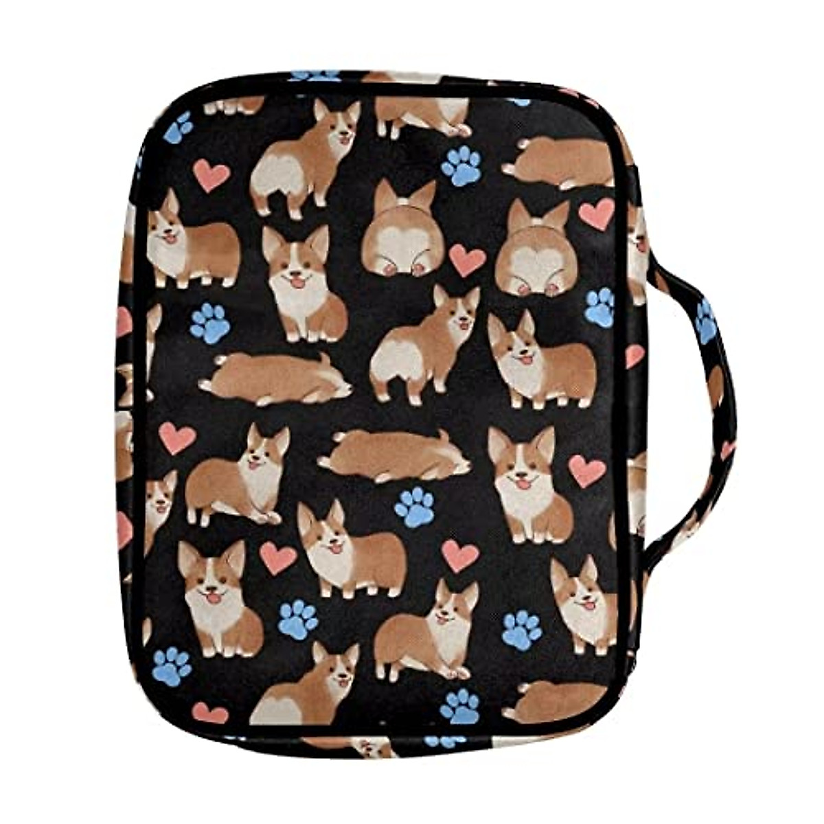 Poetesant Corgi Dog Book Cover for Kids Cute Puppy Dogs Bible Holder Case with Handle Dog Paws Bible Protective Bags Cartoon Corgi Book Carrying Case for Women