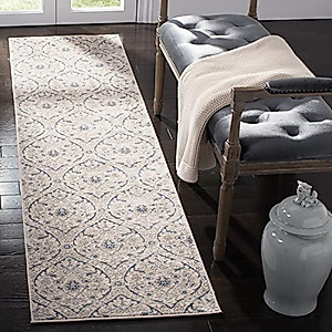 SAFAVIEH Brentwood Collection 8' x 10' Navy / Light Grey BNT860M Floral Damask Ogee Trellis Non-Shedding Living Room Bedroom Dining Home Office Area Rug