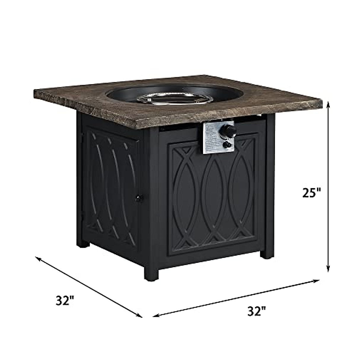 32in Fire Pit Table 50,000 BTU Square Propane Gas Firepit Table Gas Fire Table Auto Ignition Coffee Table with Waterproof Cover Lava Rocks for Outside Patio,Brown