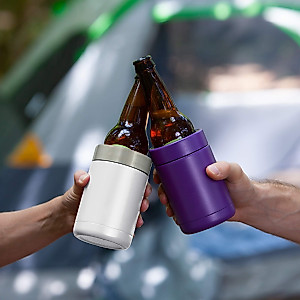 Tahoe Trails Stainless Steel 12oz Vacuum Insulated Can and Bottle Cooler | Double Wall Can Cooler For Cans and Bottles | Copper Plated Can Chiller and Metal Cooler | White