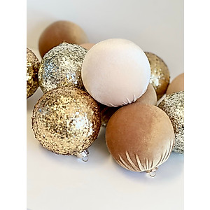 Gold Christmas Handmade Velvet Ornaments, Bulk Christmas Balls, Christmas Tree Bulbs, Glitter Christmas Decorations, Christmas Gift Idea, Set of 12
