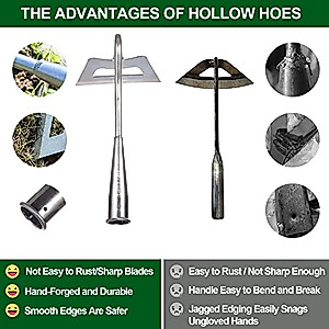 All Steel Hardened Hollow Hoe - Long Handle Heavy Duty Garden Hollow Hoe, Hoe Garden Tool, Sharp Gardening Tools, Easy Weeding and Soil Loosening, Durable and Effectible Hand Weeding Tools