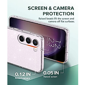 HORTUNE for Samsung Galaxy S23 Case Glitter, with 2X Camera Protector & 2X Screen Protector,[Not Yellowing] Crystal Shockproof Case,Slim Phone Cover Woman for S23 6.1" 2023 (Glitter)