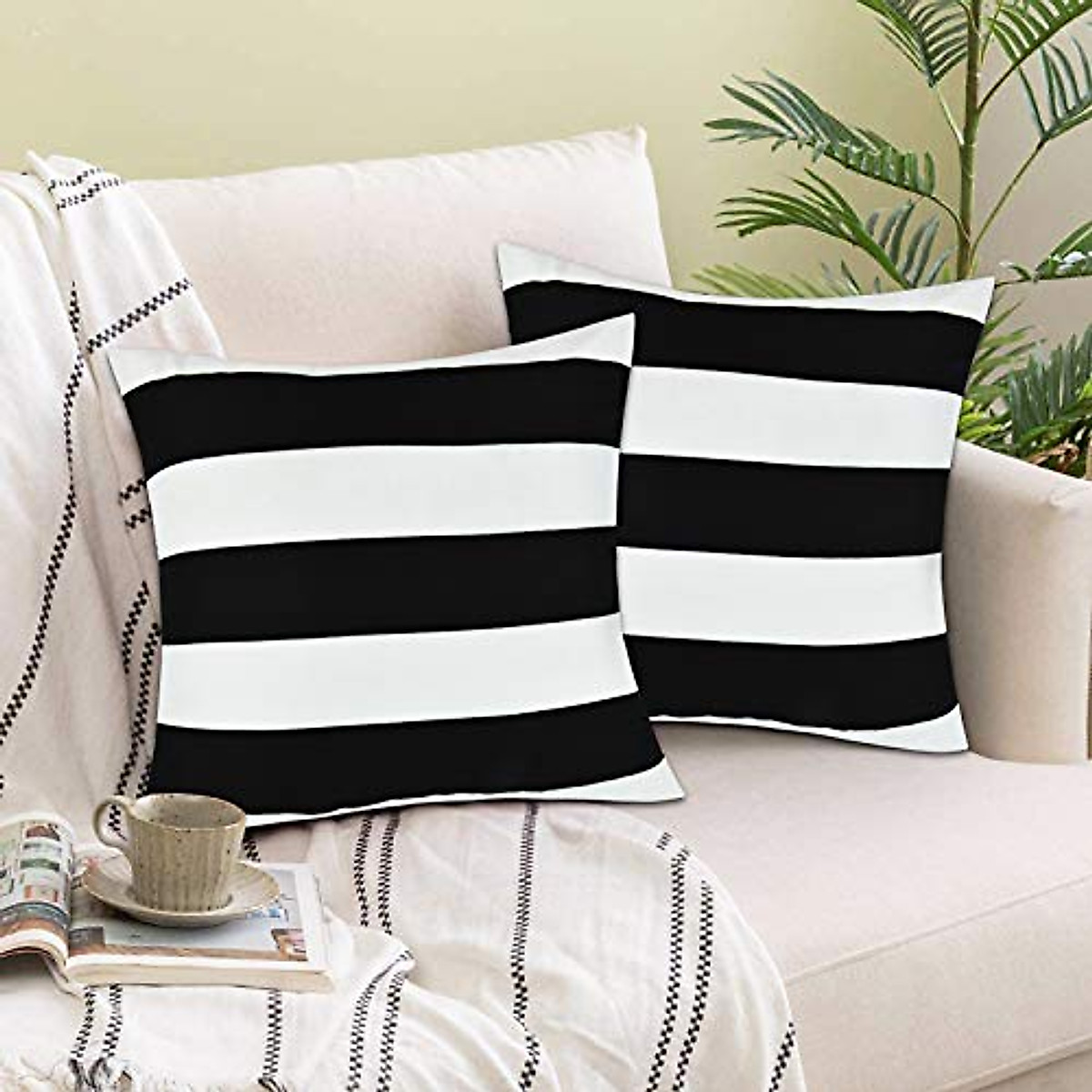 Yastouay 2 Pack Throw Pillow Covers, Black White Pillow Covers, Stripe Decorative Pillow Case, Farmhouse Striped Cushion Cover for Sofa Couch Chair Bed, 18 x 18 Inches