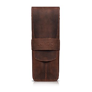 Londo Two compartment Genuine Leather Pen Case with Sleeve Cover - Mink