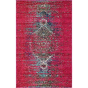 Unique Loom Vita Collection Saturated Over-Dyed Traditional Gradient Area Rug, 4 ft x 6 ft, Fuchsia/Light Blue