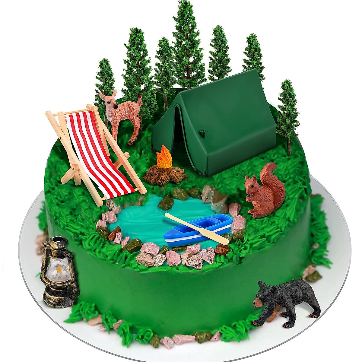16 Pcs Camping Cake Toppers Camping Cake Decorations Set Camping Party Decorations Camping Birthday Party Supplies Camp Cake Topper Include Tent Campfire for Kids Camper Forest Theme Party