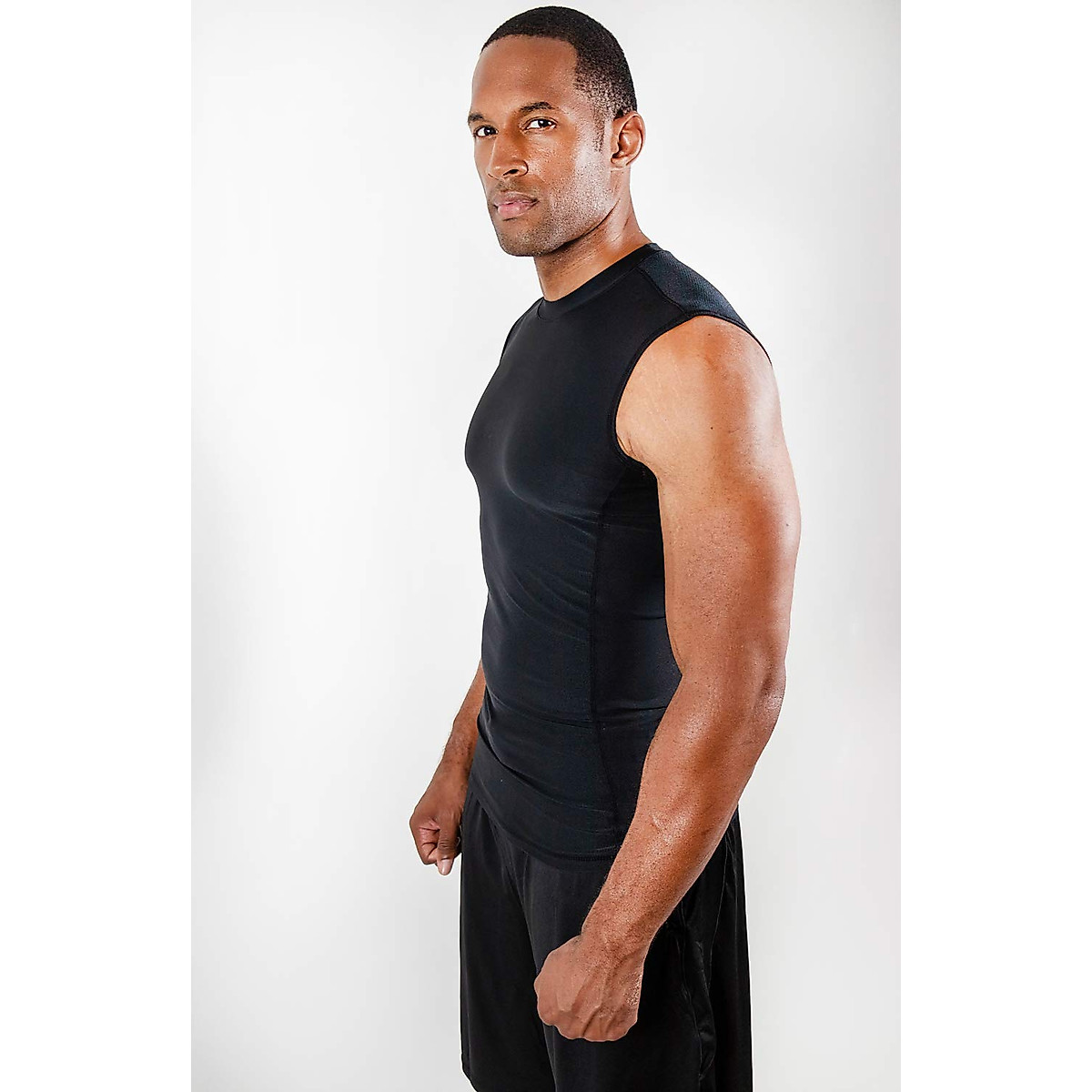 DEVOPS 3 Pack Men's Athletic Compression Mesh Sleeveless Shirts (2X-Large, Black/Black/Black)