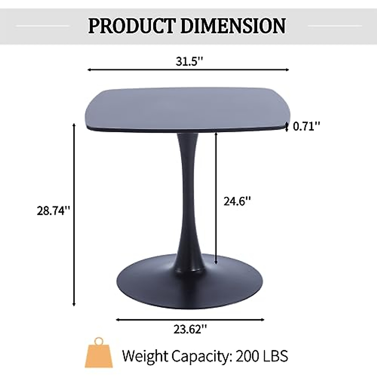 ANDORON Square Dining Table, 32 Inches Kitchen Tulip for 2-4 People, MDF Top and Metal Base, Modern Small Space Room Circle, End Leisure Coffee Side (32" - Square, Black)