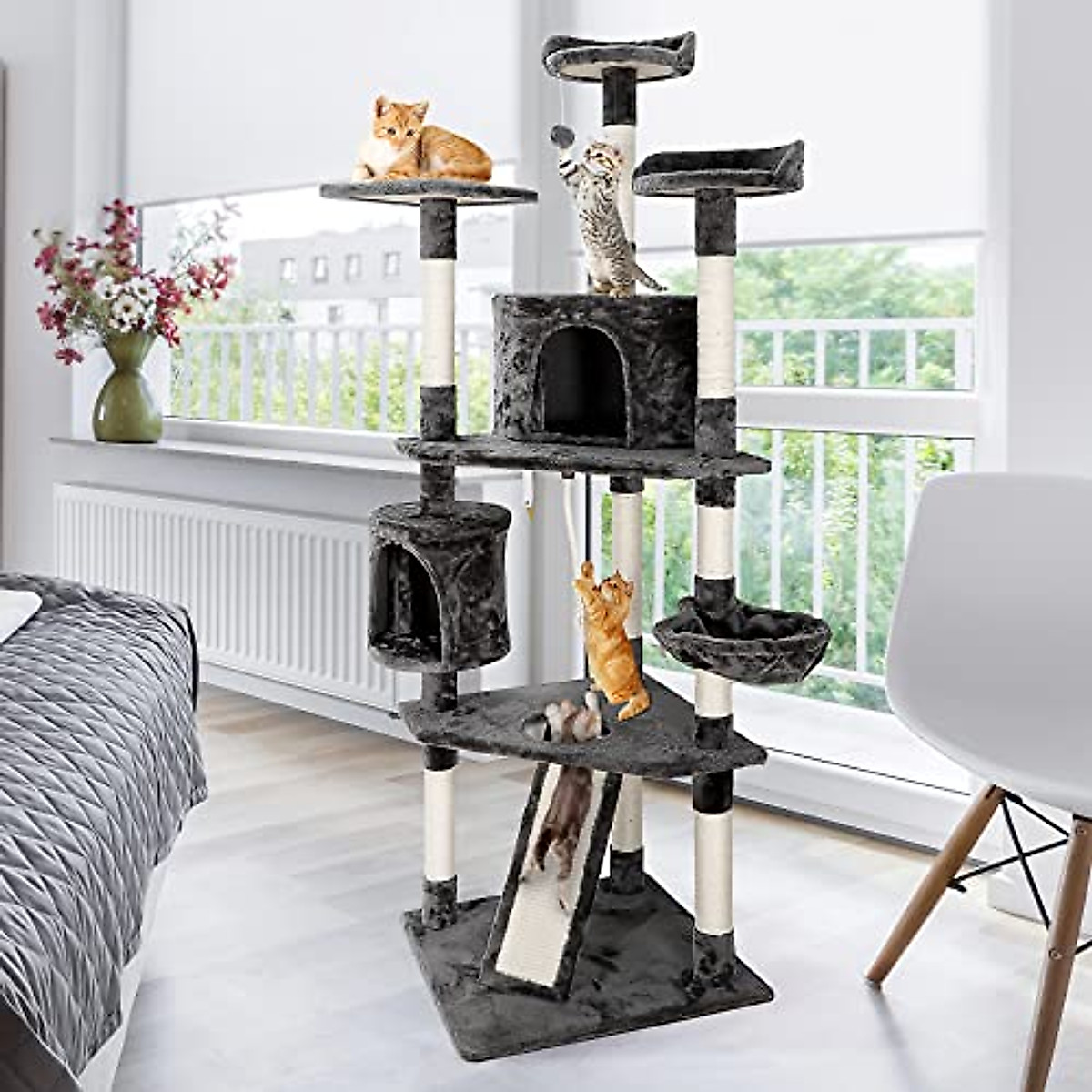 79in Cat Tree Tower for Indoor Cats Multi-Level Cat Furniture Condo Kitten Kitty Pet House with Scratching Posts, Plush Perch, Condo and Hammock