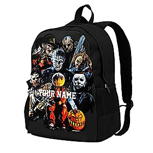 Custom Name Horror Movie Backpack Customized Scary Character School Bag Personalized Laptop Bags For Boys Girls Teens Adults, Black