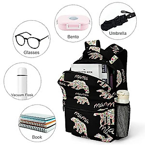 Floral Mama Bear Backpack Bookbag Cute Funny Printed Graphic for Book Study Travel