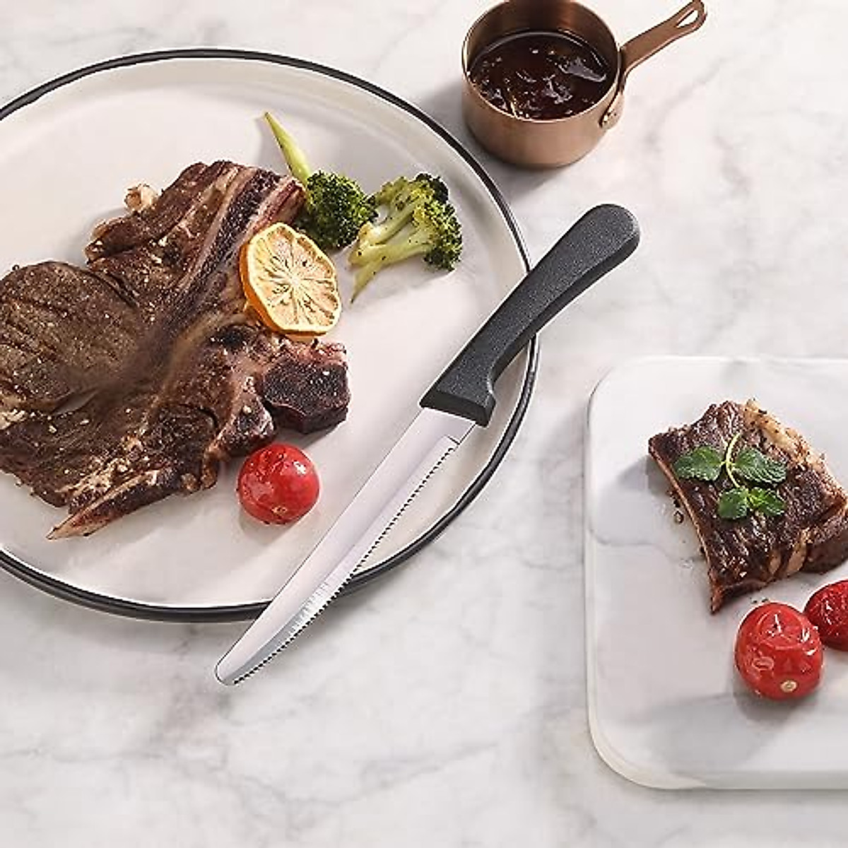 New Star Foodservice 58994 Stainless Steel Steak Knife, 4.5-Inch Rounded Serrated Blade with Plastic Handle, Set of 12