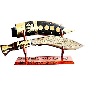QT S Khukuri/Kukri Wooden Stand for Display - Two Tier Handmade Wooden Kukri Stand Fit Size 12-16 Inch Kukri included Blade Handel - Real Wood Nepaloden Sword Kukri Knives Display Wooden Stand