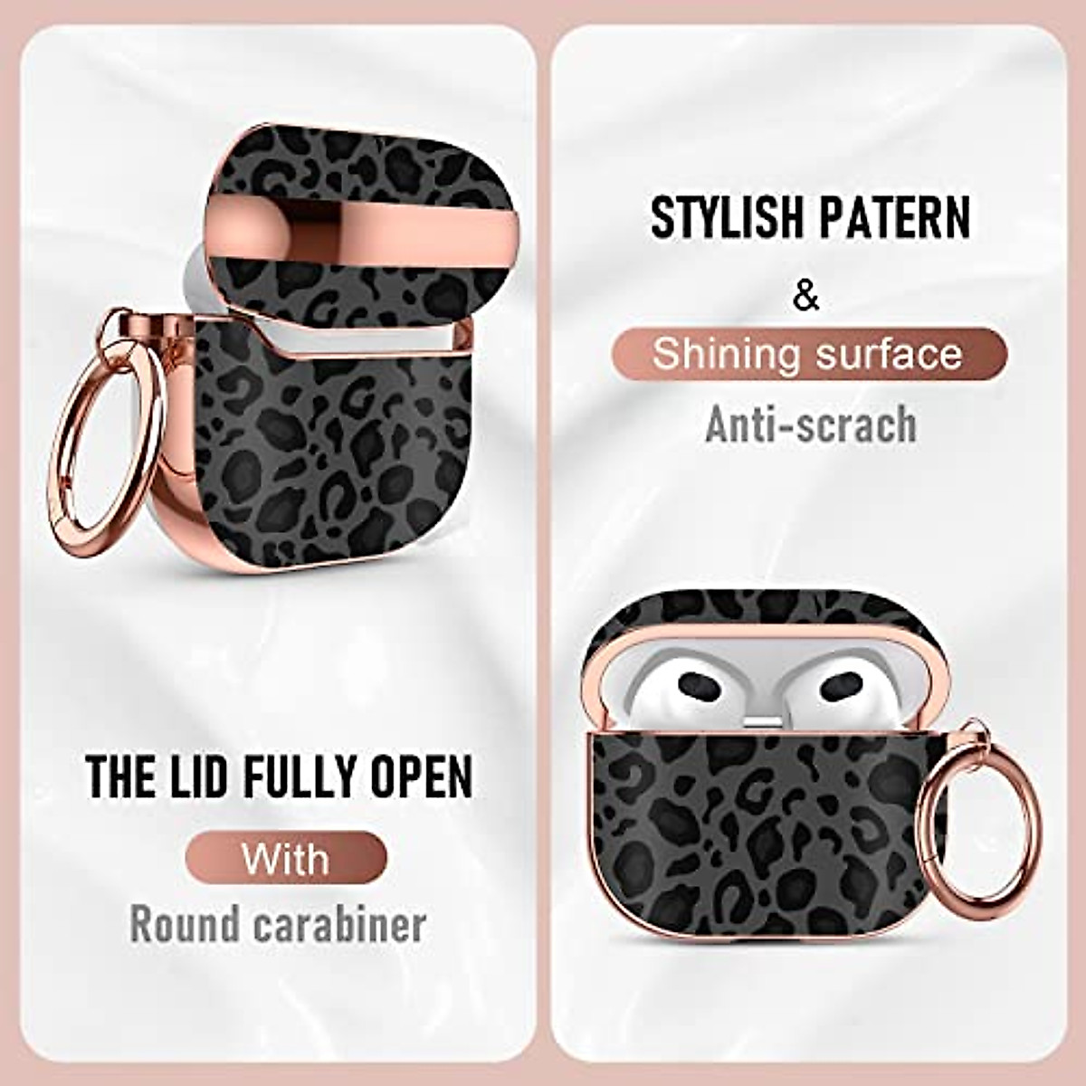 Maxjoy Airpods 3rd Generation Case,Protective Shockproof Cover with Keychain Compatible,Cute AirPods 3rd Generation Case Cover, Apple airpod 3 case,for Girls and Women and Men （Leopard print on black）