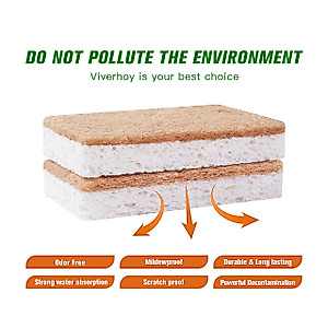 Viverhoy Natural Kitchen Sponge 12 Packs - Biodegradable Sponge - Eco-Friendly Sponge for Sustainable Living - Compostable Wood Cellulose and Coconut Washing Sponge.