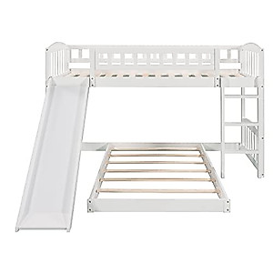 Tidyard Twin Over Twin Bunk Bed with Slide and Ladder, Wood Bed White for Bedroom Dorm Guest Room Home Furniture