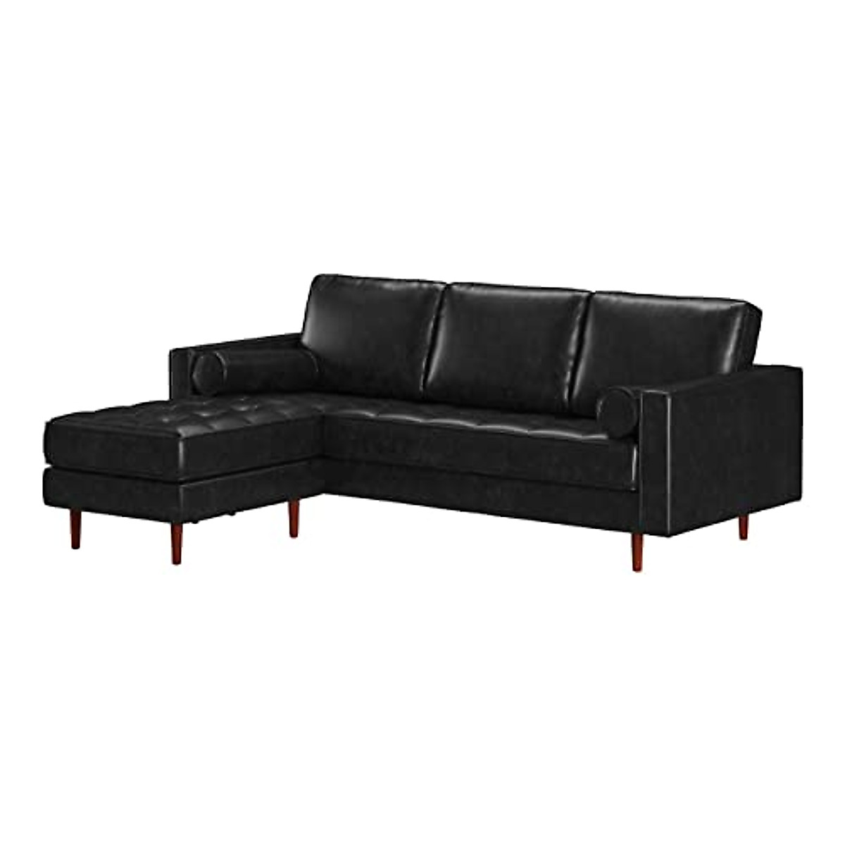 Inmod Ashton Reversible Vintage Leather Sectional, Vintage Black