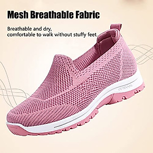 Women's Mesh Slip-On Orthopedic Sneakers with Arch Support Comfort Wide Fit Fashion Breathable Non-Slip Elderly Outdoor Sport Walking Platform Shoes (Pink,8,Female)