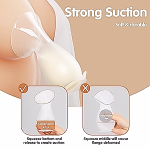 NCVI Silicone Breast Pump, Milk Collector with Suction Base, Dust Proof Cap and Stopper, Food Grade Silicone Milk Saver, BPA Free, Manual Breast Pump for Breastfeeding, 5oz/160ml