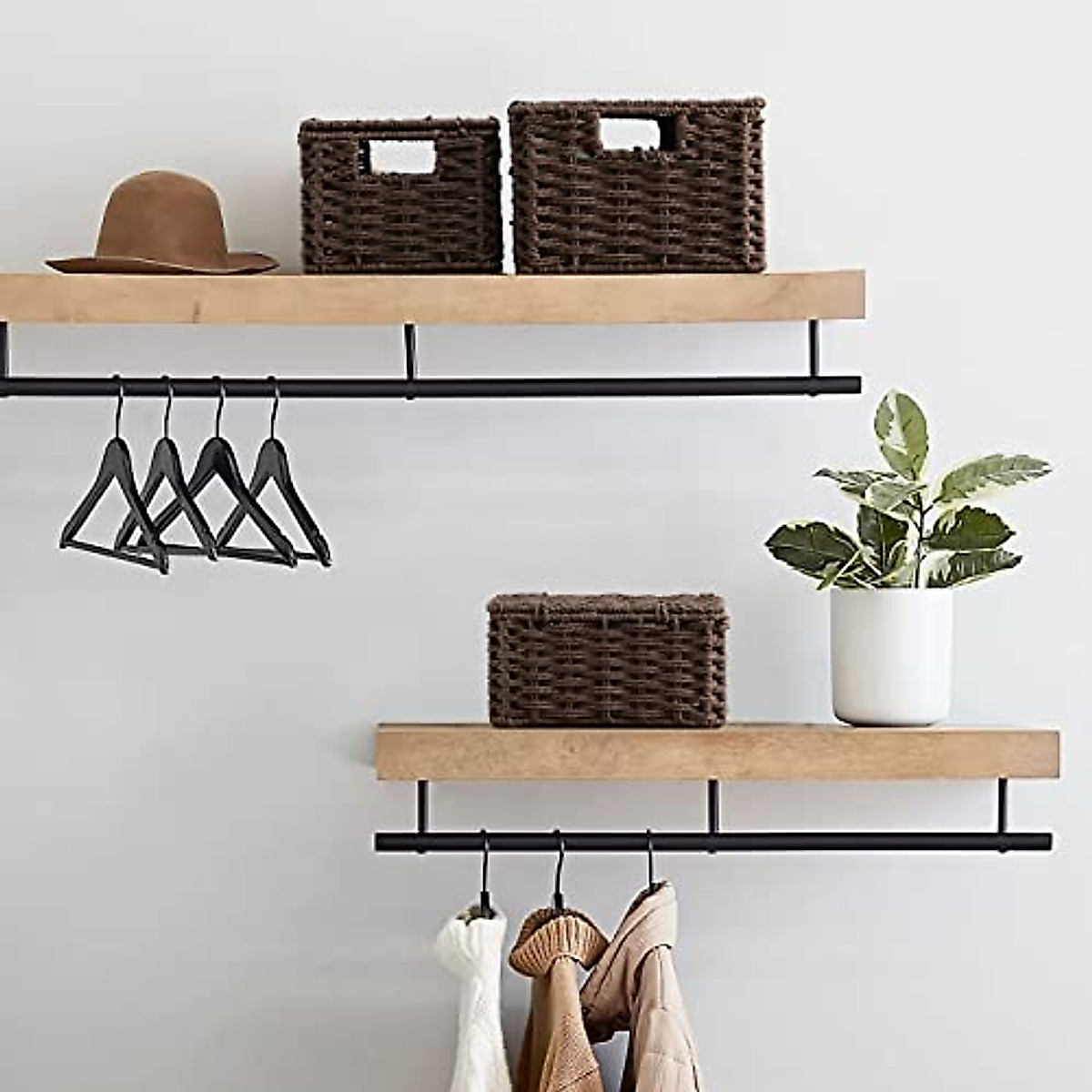 Motifeur Hand-woven Paper Rope Rectangular Baskets With Lids, Multi-purpose Stackable Utility Organizers with Built-in Handles (Set of 3, Brown)