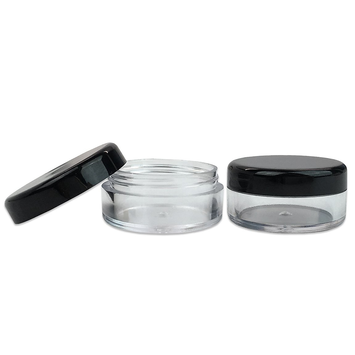 50 New empty 5 Gram (0.17 oz) Acrylic Round Jars - BPA Free Plastic Containers for Cosmetic, Lotion, Cream, Makeup, Bead, Eye shadow, Rhinestone, Samples, Pot, 5g/5ml (Black Lid 50 Jars)