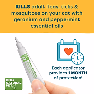 Only Natural Pet Flea and Tick Prevention for Cats - EasyDefense Flea Remedy - Natural Flea Control Squeeze-On Drops - Tick and Flea Protection - Three Months Supply (Single)