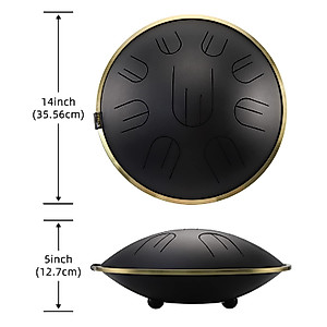 AS TEMAN Steel Tongue Drum 14inche 9Notes handpan in D Amara Percussion Instrument-tank drum-Hank drum,suitable for Meditation Entertainment Musical Education Mind Healing Yoga(Black)