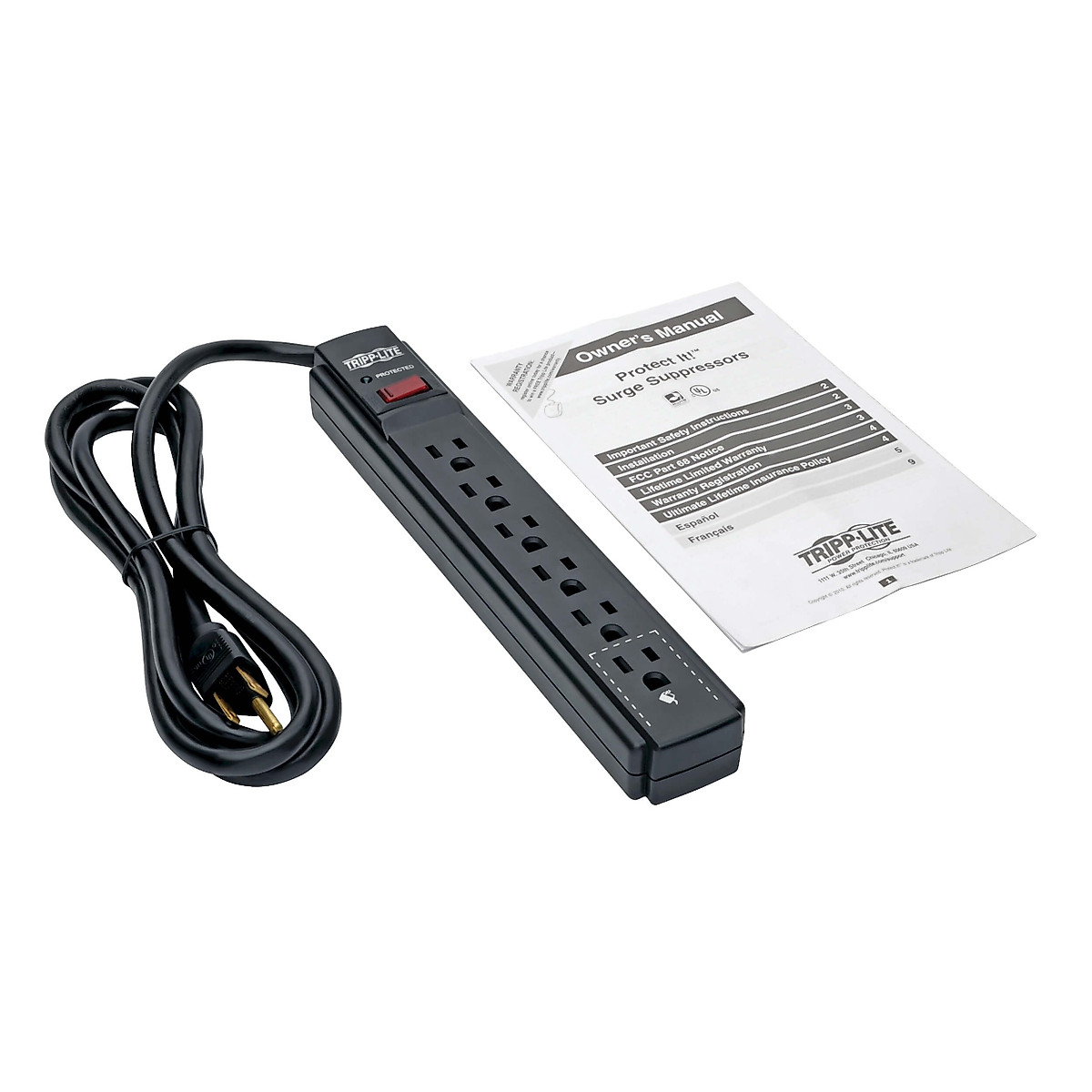 Tripp Lite 6 Outlet Surge Protector Power Strip, 6ft Cord, 790 Joules, Black, $20,000 INSURANCE (TLP606B)