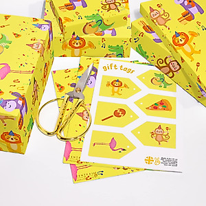 CENTRAL 23 Yellow Gift Wrap Paper - 6 Giftwrap Sheets - Kids Wrapping Paper - Baby Shower Wrapping Paper Girl Boy - Comes With Fun Stickers