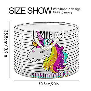 ALAZA Cute Magical Unicorn with Stripes Storage Basket Gift Baskets Large Collapsible Laundry Hamper with Handle, 20x20x14 in