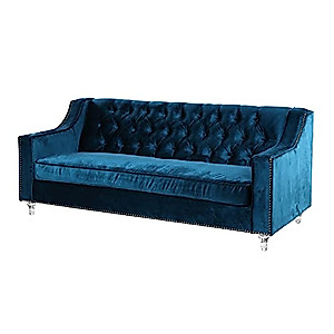 Iconic Home Dylan Velvet Modern Contemporary Button Tufted with Silver Nailhead Trim Round Acrylic Feet Sofa