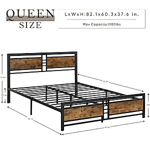 AnwickNomo Queen Size Metal Platform Bed Frame with Wooden Headboard and Footboard, Heavy Duty Rustic Country Style Mattress Foundation with Strong Slat Support, No Box Spring Needed, Noise-Free
