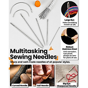 【Upgraded】Leather Upholstery Repair Kit: PLANTIONAL 60pcs Sewing Kit with Waxed and Upholstery Thread, Large-Eye Needle, 3 Sewing Awl, Heavy Duty Sewing Kit for Car Carpet Sofa Shoe Backpack Craft DIY