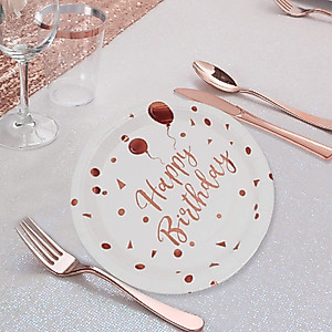 Birthday Party Supplies 200 PCS Rose Gold Birthday Plates Napkins Supplies and Rose Gold Plastic Cutlery, For Happy Birthday Decorations Serves 25 Guests