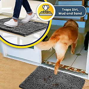 Muddy Mat® AS-SEEN-ON-TV Highly Absorbent Microfiber Dog Door Mat and Pet Rug, Non Slip Thick Washable Area and Bath Mat Soft Chenille for Kitchen Bathroom Bedroom and Indoor - Grey Medium 30"X19"