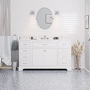 Kitchen Bath Collection Aria 60-inch Single Bathroom Vanity (White/Carrara): Includes White Cabinet with Authentic Italian Carrara Marble Countertop and White Ceramic Sink
