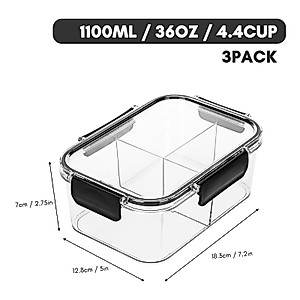 Moretoes 3pcs 36oz Meal Prep Containers Reusable, Airtight Food Storage Containers with Lids, 3 Compartment Plastic Stackable Storage for Freezer Lunch(3 Containers, 3 Lids, BPA-Free)