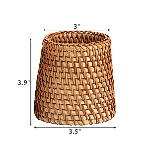 Elsjoy Set of 2 Wicker Pencil Holder, Natural Woven Rattan Makeup Brush Holder, Handmade Office Storage Cups Rustic Kitchen Utensil Caddy for Silverware Cutlery, Stationery, Cosmetics, Table Decor