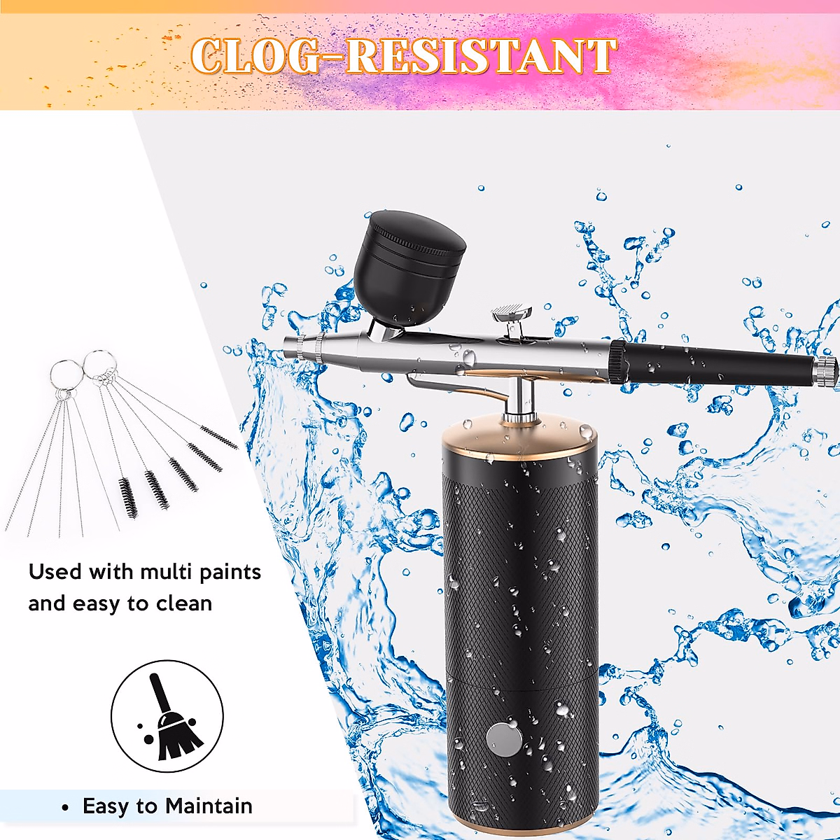 Uthlusty Cordless Airbrush Kit, Airbrush Kit with 0.3mm Tip, Handheld Rechargeable Air Brush with Compressor for Makeup, Nailart, Painting, Cake, Cookie, Model